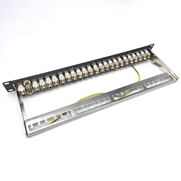 Patchpanel 19" inkl. 24x Cat8.1 Keystone Patchfeld Jack Modular 24 Port Set Kabelmanagement Erdung